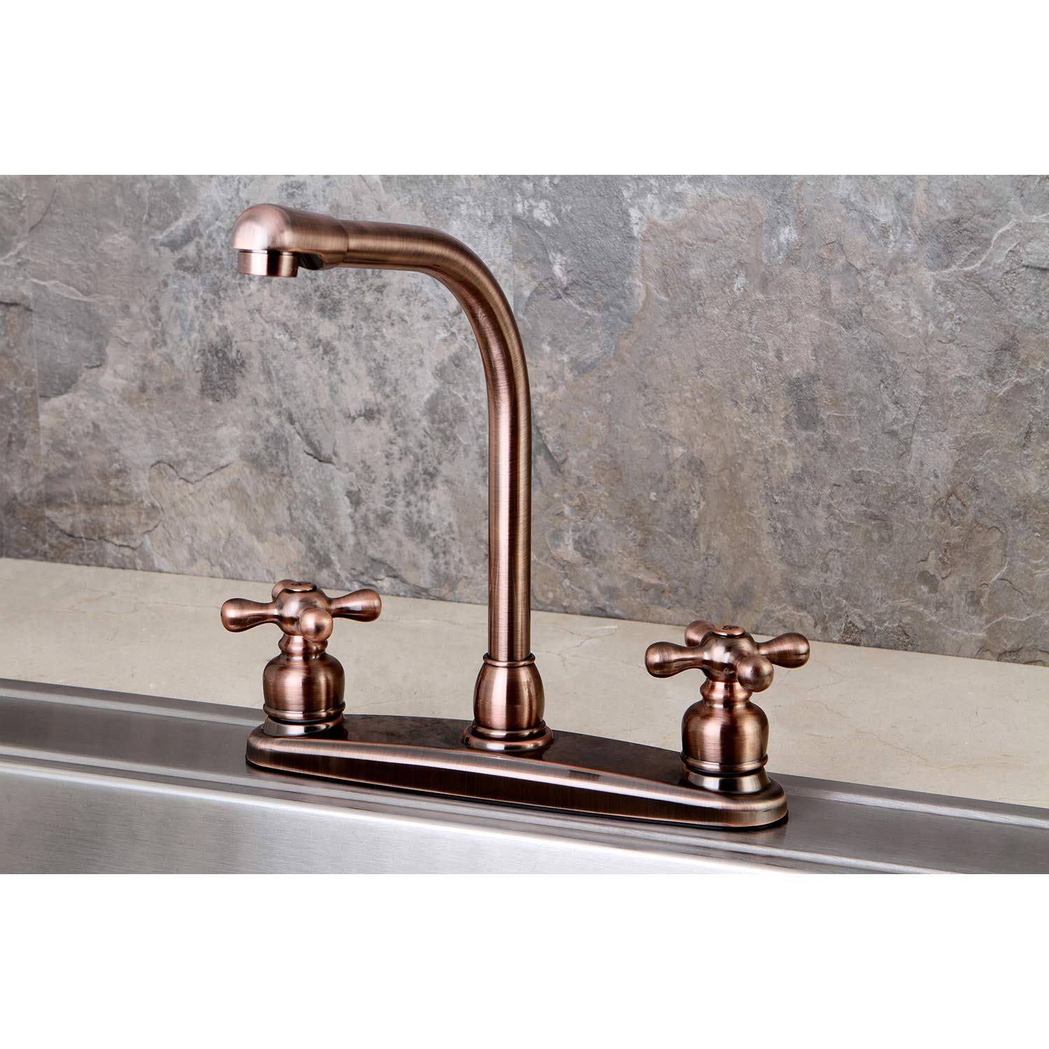 Kingston Brass KB716AXLS Victorian 8" Centerset Kitchen Faucet, Antique Copper