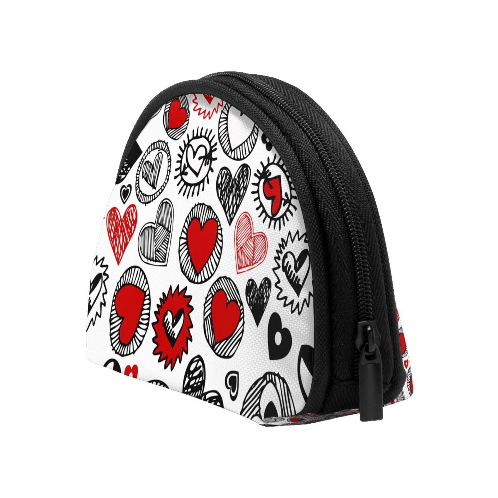 Coin Purse Pouch for Women Girls Zipper Small Change Purse Cute Shell Shape Red Hearts, 3.5x4.7inches