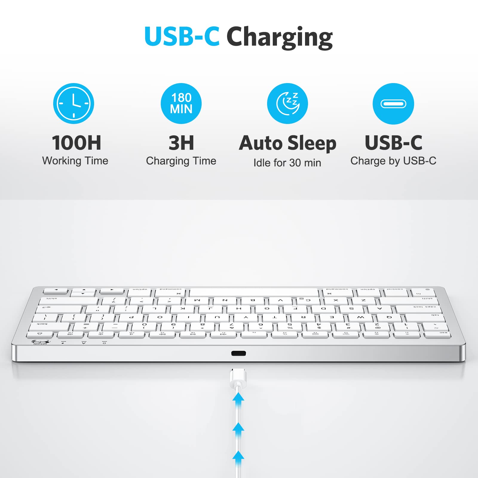 Emetok for Mac Keyboard [Aluminum Base, Rechargeable], Ultra Slim Bluetooth 5.1 Keyboard with [Upgraded Scissor Keys] Customized for MacBook Air/Pro, iMac, iMac Pro, Mac Mini/Pro, Silver