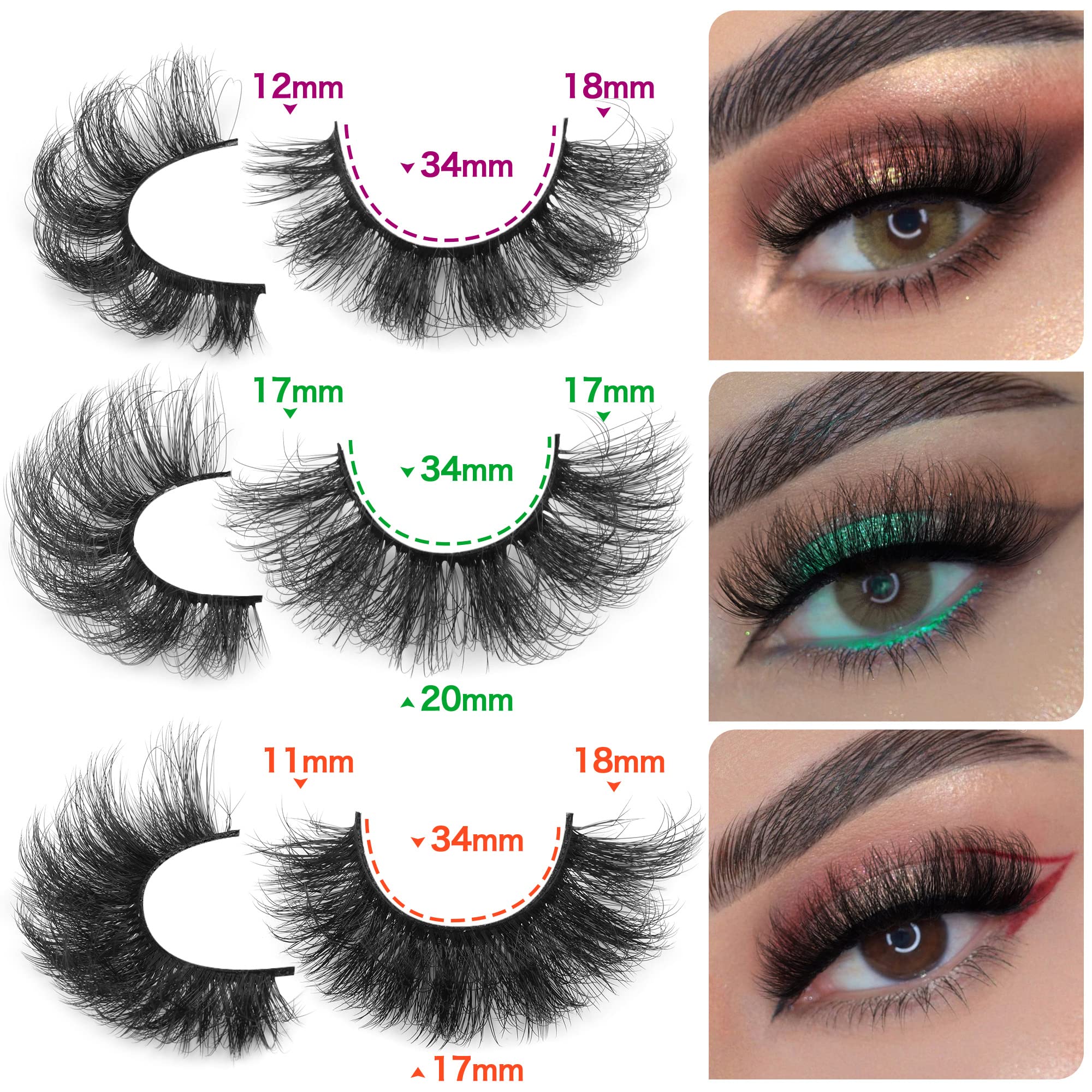 False Eyelashes 24 Pairs Lashes Mink Fluffy 20MM Wispy Faux Mink Eyelashes Thick Volume D Curl Strip Fake Eye Lashes 6 Styles Lashes Multipack