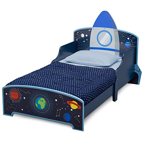 Delta Children Wood Toddler Bed, Space Adventures Rocket Ship + Simmons Kids Quiet Nights Dual Sided Crib and Toddler Mattress (Bundle)