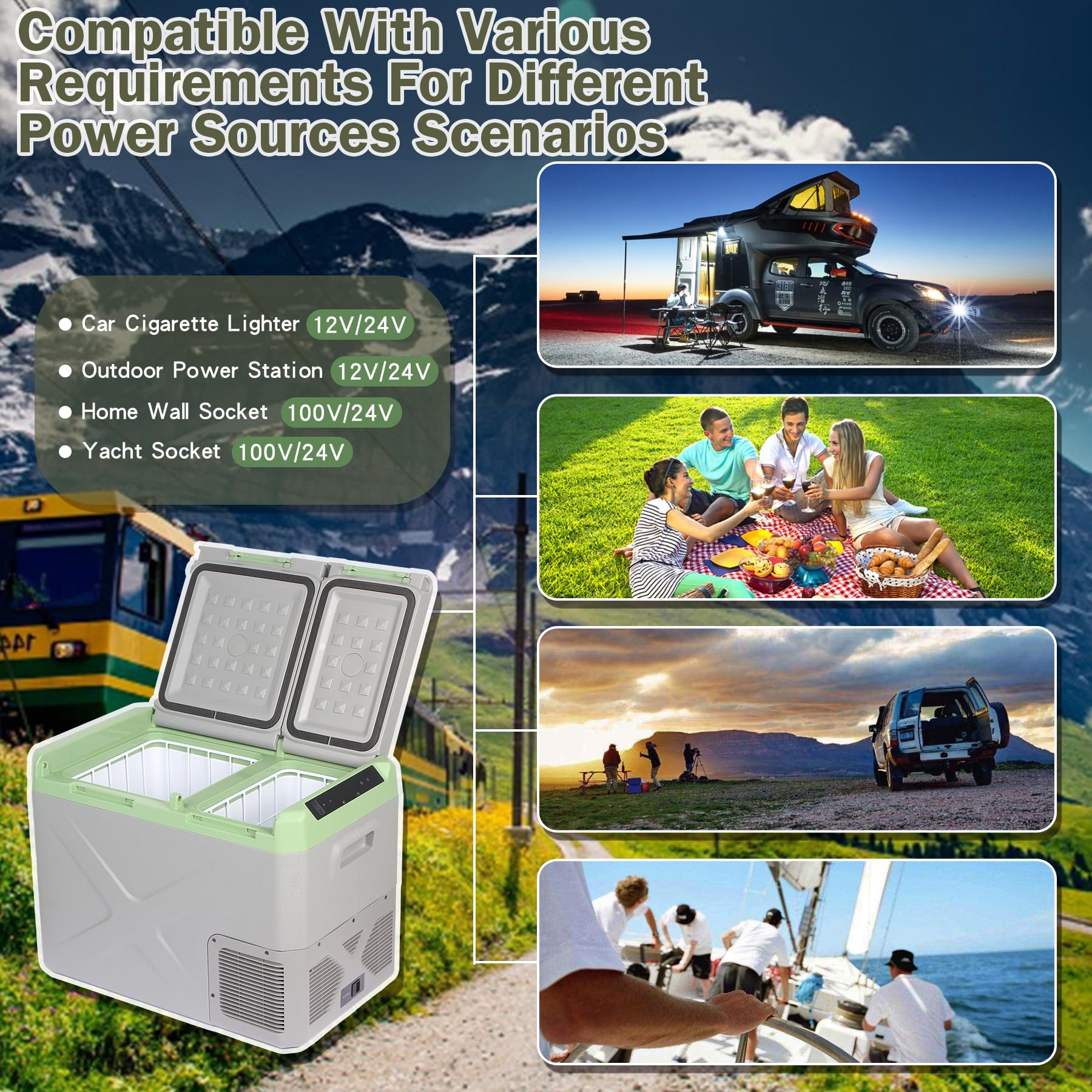 Car Refrigerator,APP-control 48 Quart/45 Liter Dual Zone RV Refrigerator with 12/24V DC & 110-240V AC, Portable refrigerator freezer fridge cooler For Vehicle, RV, Camping, Travel, Fishing