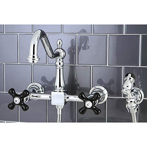 Kingston Brass KS1241PKXBS Duchess Wall Mount Bridge Kitchen Faucet with Brass Spray, Polished Chrome, 8-1/2 inch in Spout Reach