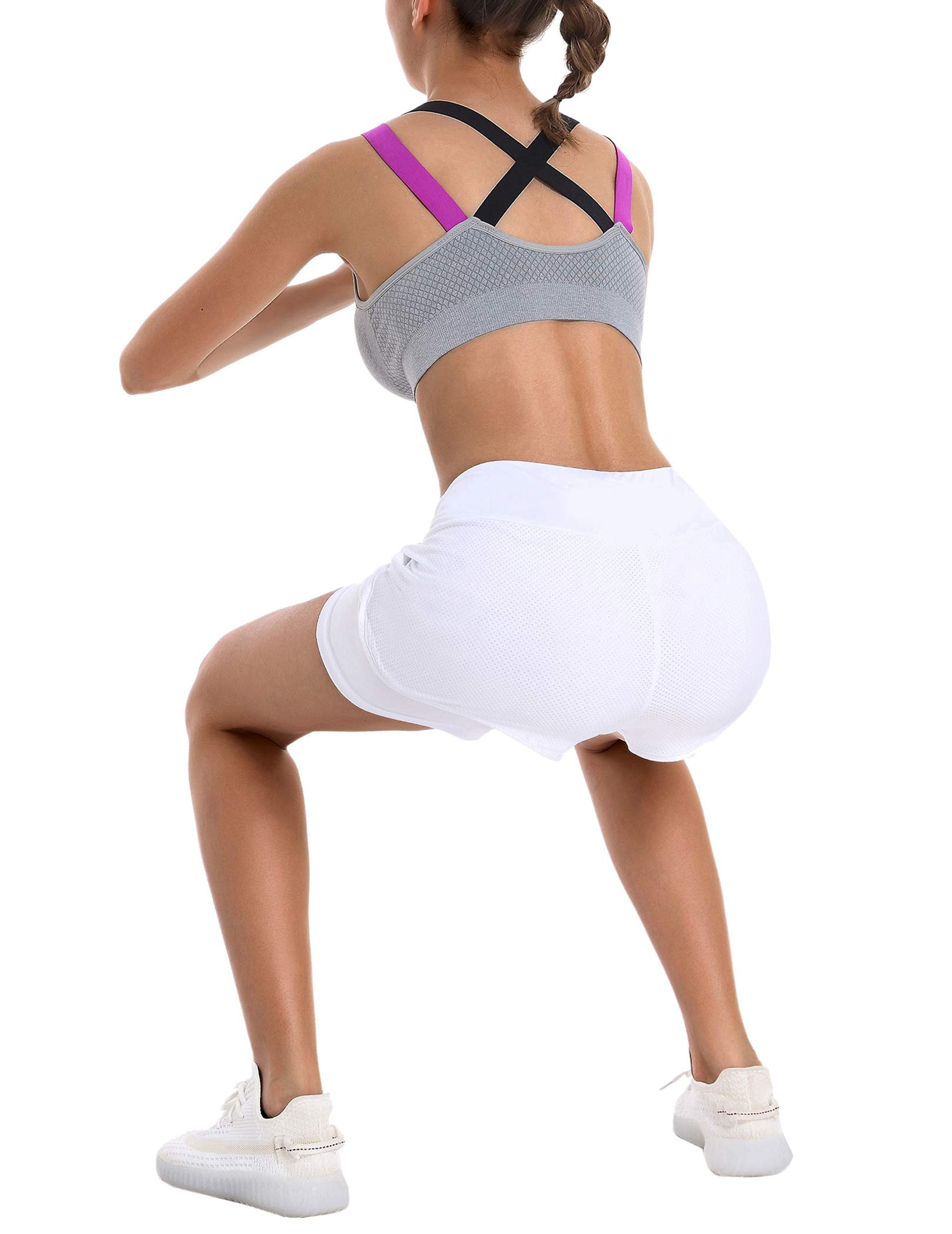 COOrun Running Yoga Shorts for Women - Activewear Workout Exercise Athletic Jogging Shorts 2-in-1 White M