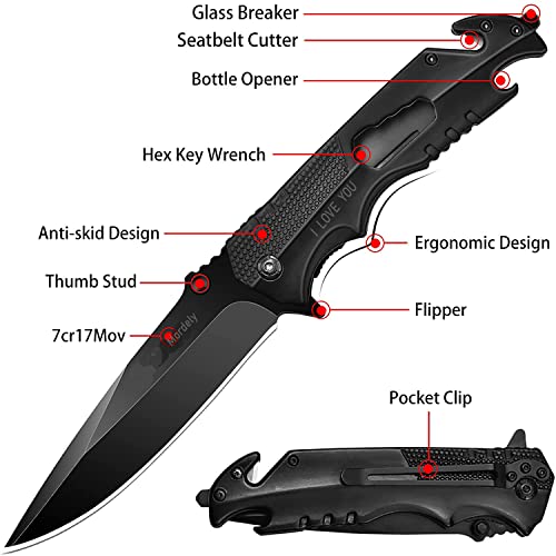 Engraved Pocket Knife Gift For Men, Everyday Carry, Personalized Boyfriend Gift, Christmas Gifts For Men, Fathers Day, Hunting Knives (Blace)