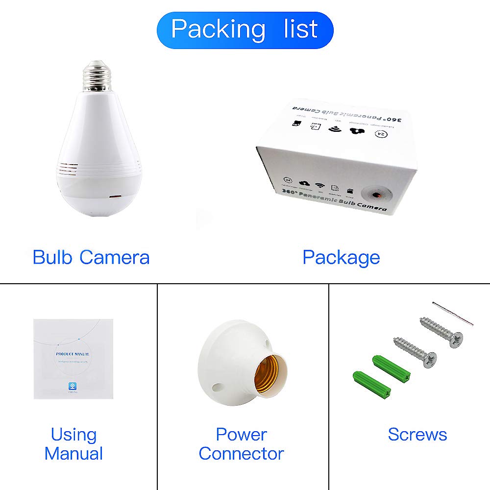 COSULAN Light Bulb Camera, WiFi Bulb Security Camera, Smart Bulb Camera, 360 Panoramic Bulb Camera with Motion Detection/Floodlight and IR Night Vision/Alert Events/Cloud/V380 App & PC Software/C10