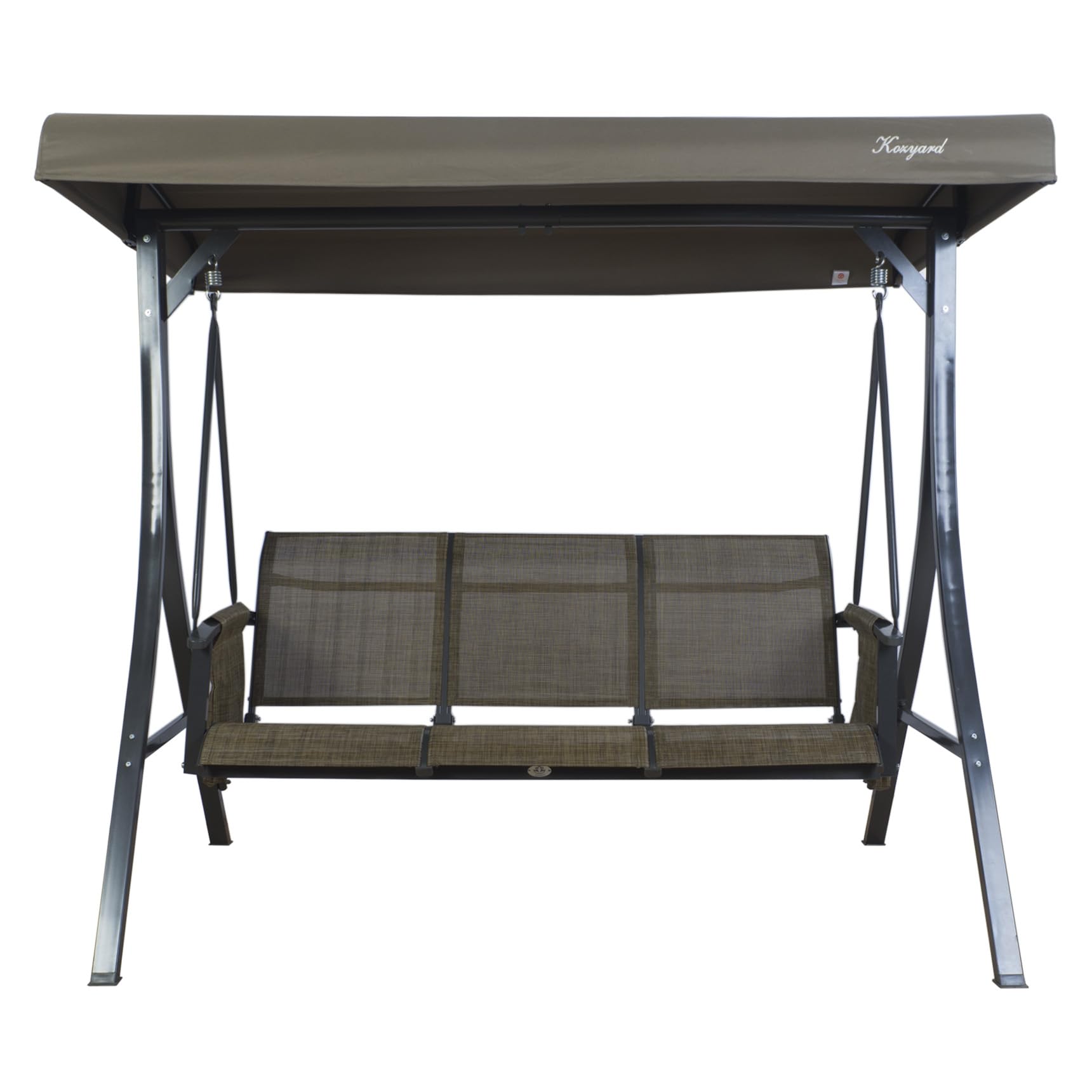 Kozyard Brenda 3-Seat Patio Swing Chair, Outdoor Porch Swing Glider with Adjustable Canopy, Side Pouches, Breathable Seat and Back, for Garden, Poolside, Backyard (Taupe)