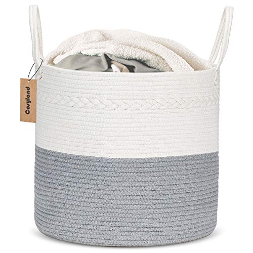 COSYLAND Extra Large 22"x 22"x14" Storage Basket Woven Cotton Rope Organizer Baby Laundry Baskets for Blanket Toys Towels Nursery Hamper Bin with Handle