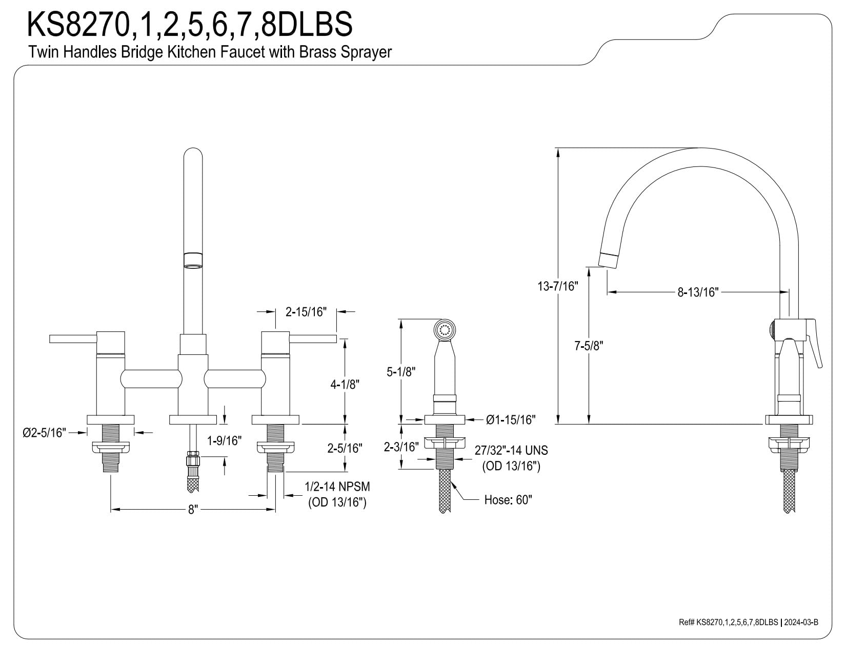 Kingston Brass KS8271DLBS Concord Bridge Kitchen Faucet, Polished Chrome