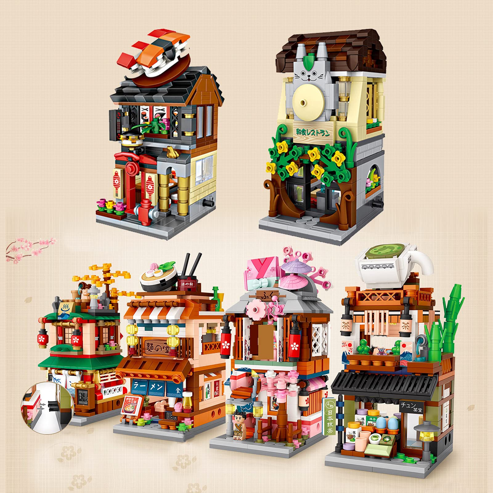 Seyaom Japanese Street View Shop Bricks, Mini DIY Building Blocks Model MOC Construction Toy. (Not Compatible with Small Particle Bricks) (Japanese Restaurant)