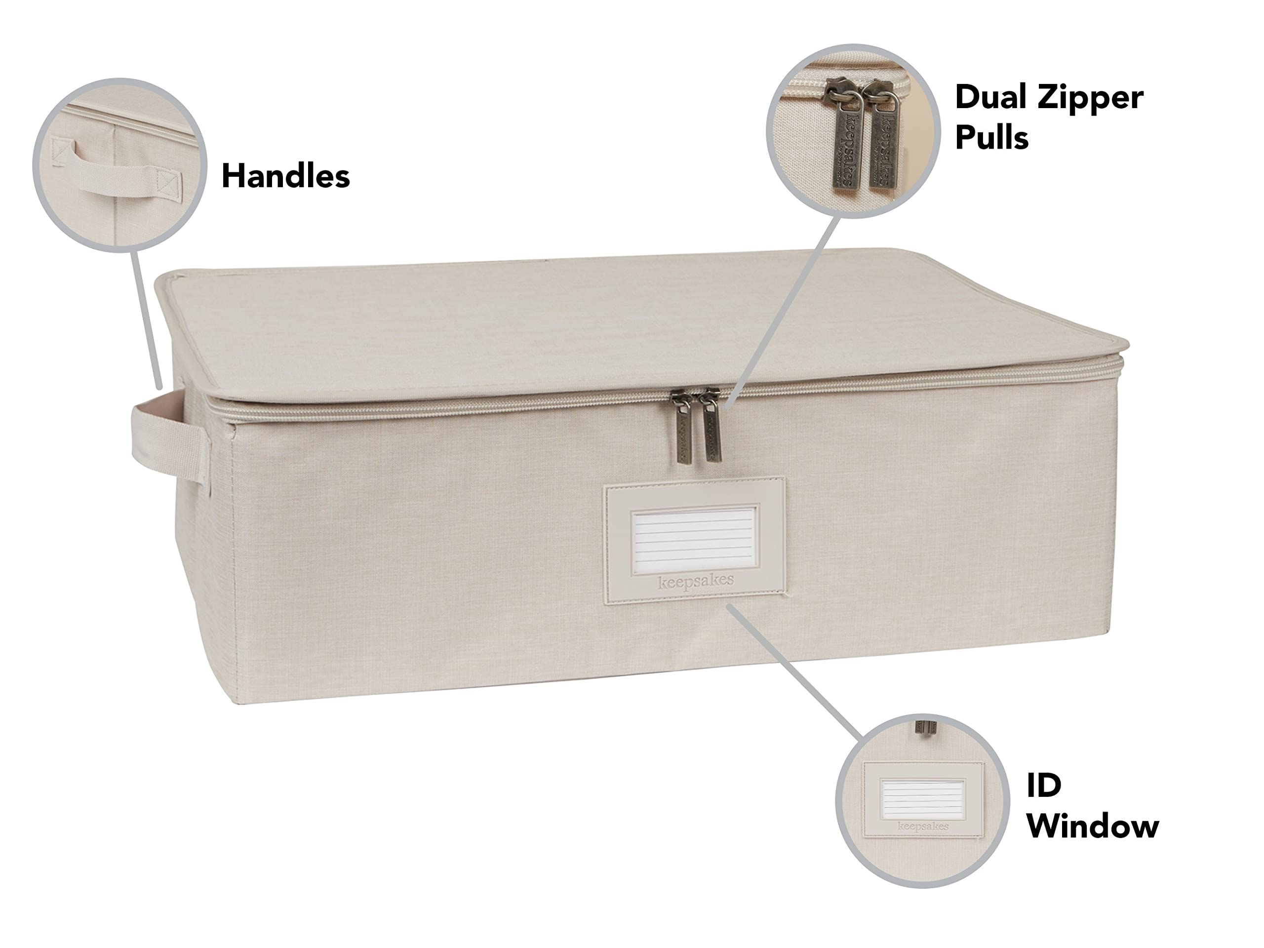Covermates Keepsakes - Zip-Top Storage Box - Heavy Duty Polyester- Reinforced Handles - Stackable Design - Indoor Storage-Beige Heather