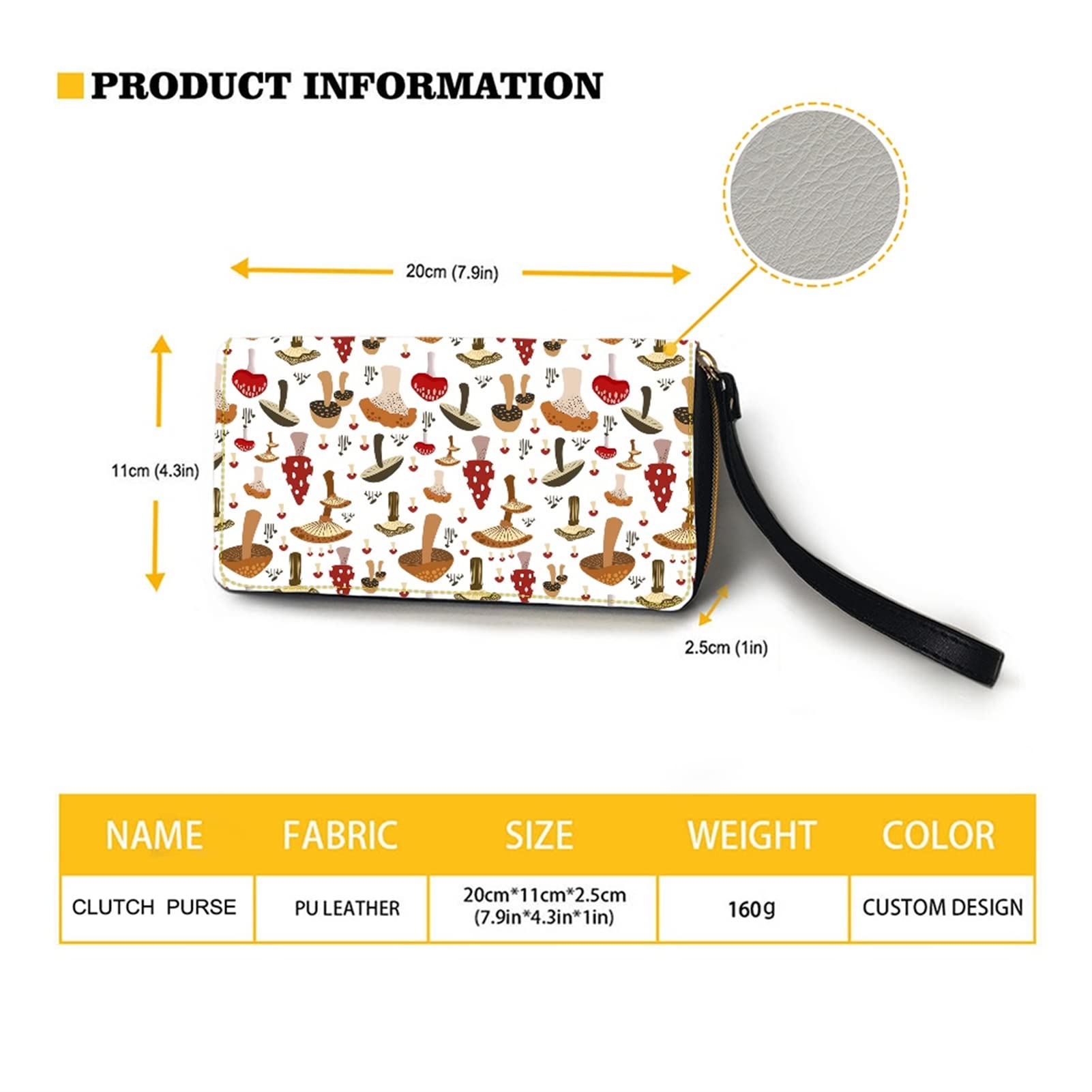Coldinair Adorable Mushroom Print Long Wallets for Women,PU Leather Zip Around Clutch Travel Purse