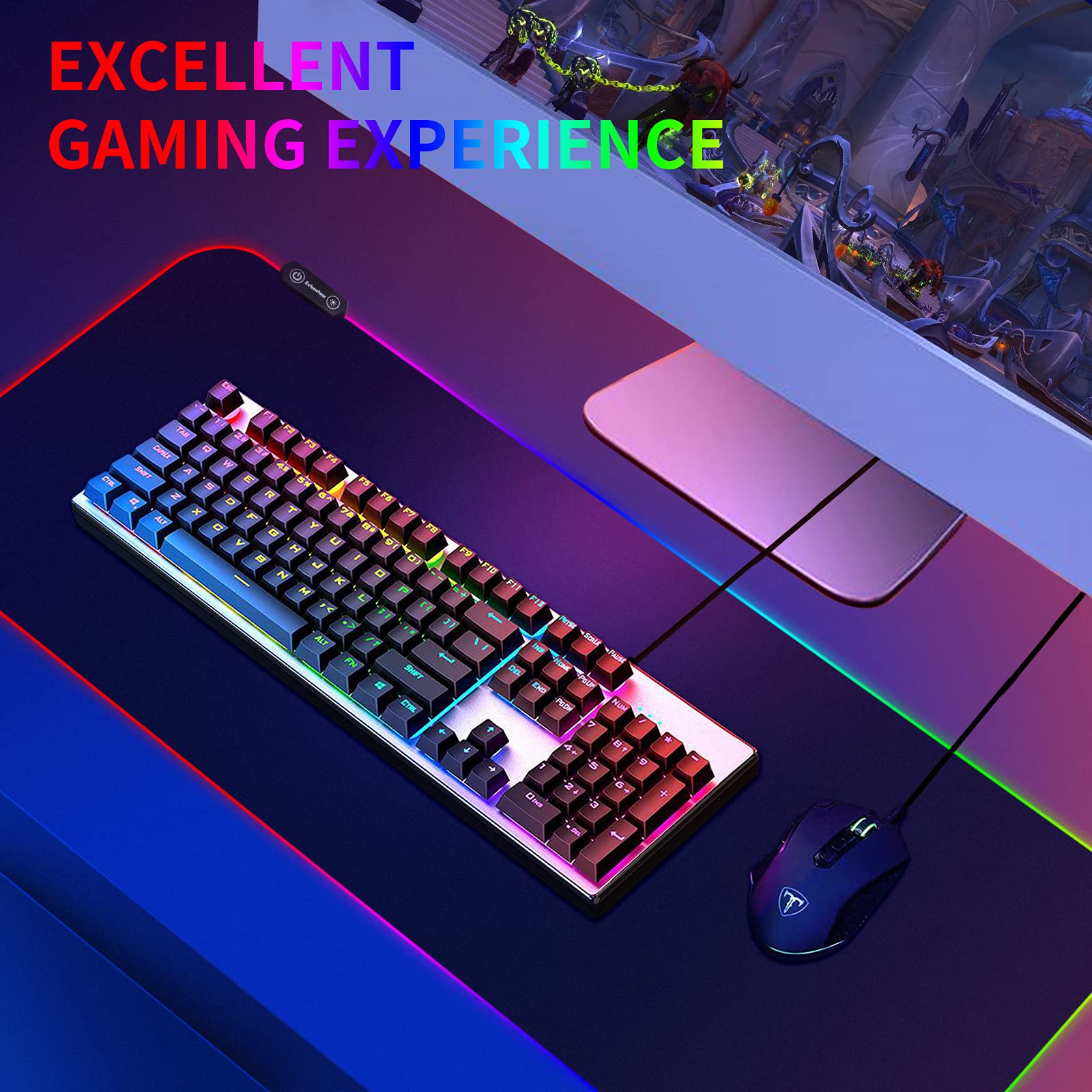 RGB Gaming Mouse Pad, Extended Large Mouse Pad with 14 Lighting Modes, Waterproof and Non-Slip Rubber Base Keyboard Mat Soft Gaming Pad Size 31.5X12 in