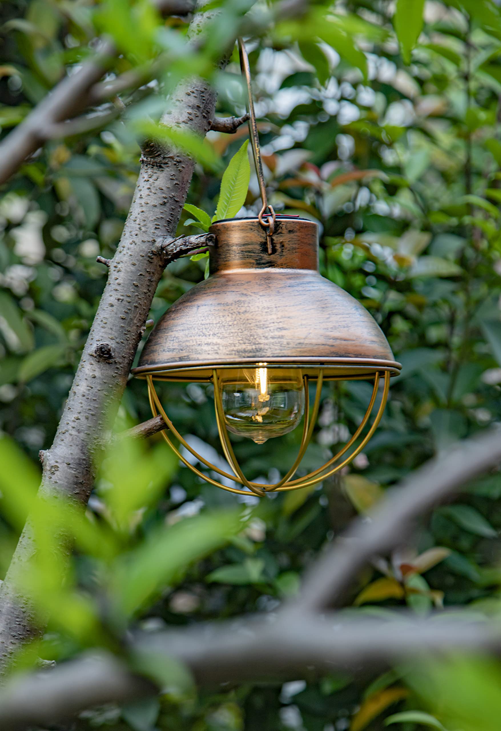 YAKii 2 Pack Solar Lantern Hanging Waterproof Outdoor Metal Solar Lamp with Warm White Light Decorate for Yard Garden Pathway Patio Porch Decor (Gold)