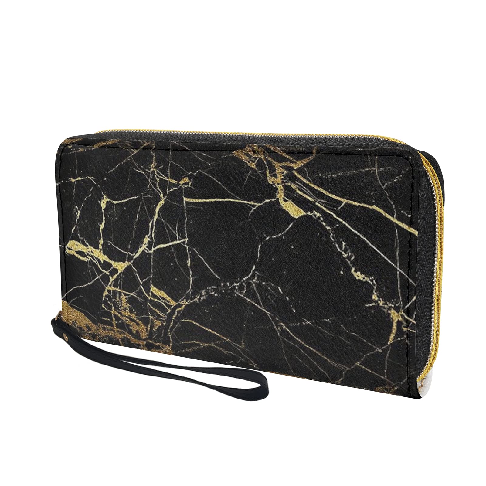 Coldinair Black Gold Marble Print Wallet for Women PU Leather RFID Blocking Credit Card Clutch Purse Wristlet