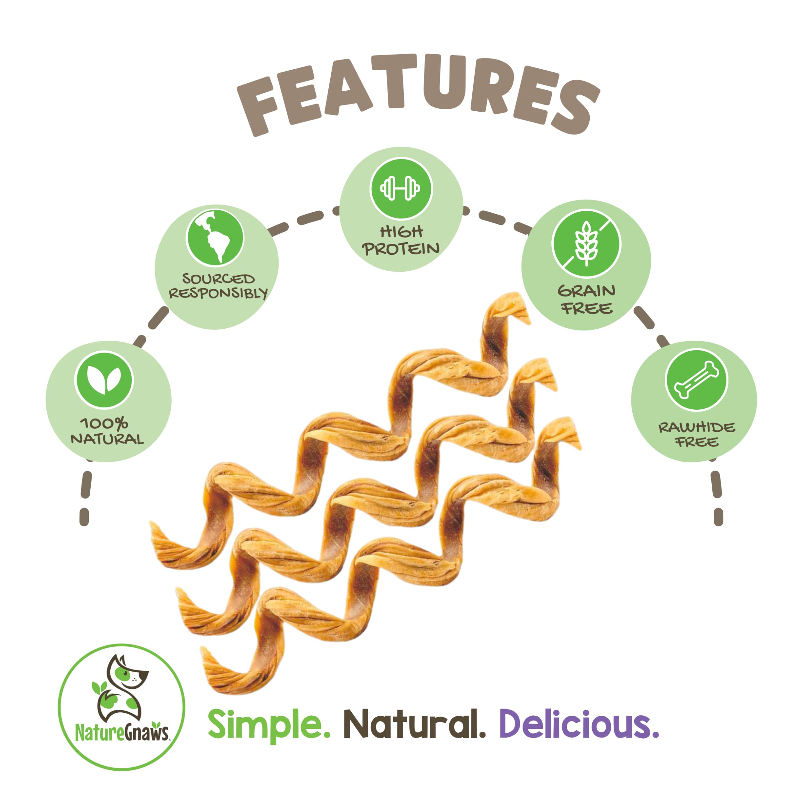 Nature Gnaws Tripe Twist Springs for Dogs - Premium Natural Beef Dog Treats - Simple Single Ingredient Crunchy Dog Chews - Training Reward - 8 Inch 10 Count