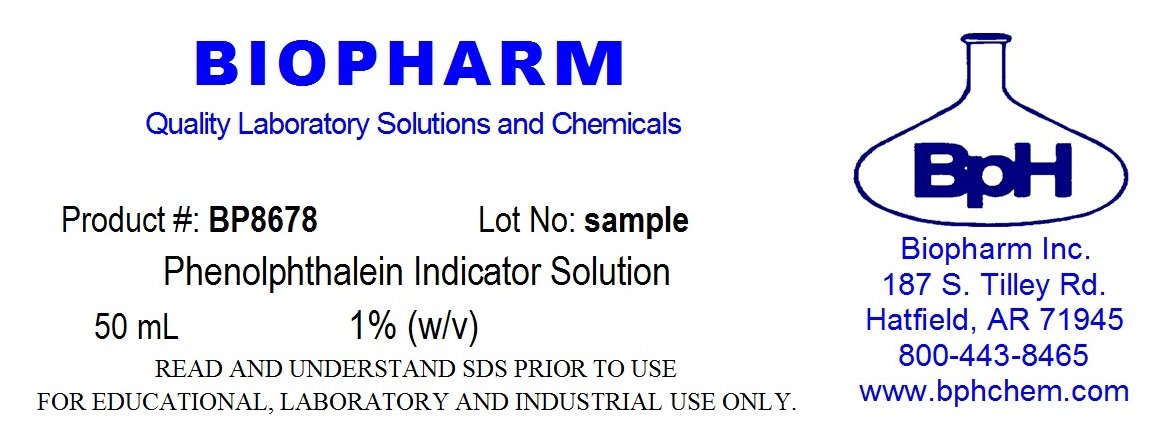 Phenolphthalein pH Indicator 1% Solution — Two 500 mL (1.06 Pint) Bottles Plus 1 Dropper Bottle containing 50 ml of Solution