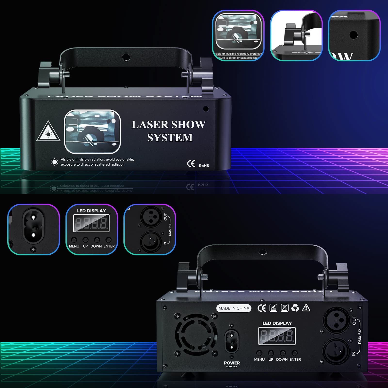 DJ Light Stage Light, Music Sound Activated Strobe RGB Light DJ Party Lights LED Projector Party Lights Music Lights with DMX Control for Dancing Birthday Bar Pub Stage Lighting