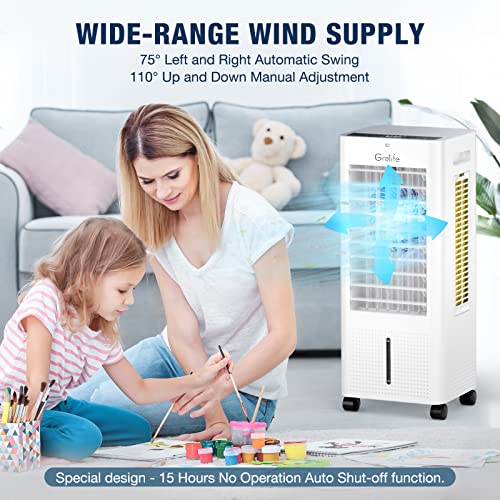 Grelife Portable Evaporative Air Cooler, 3-IN-1 Air Cooler with Fan & Humidifier, 1.58Gal Water Tank for Bedroom Room Office Garage