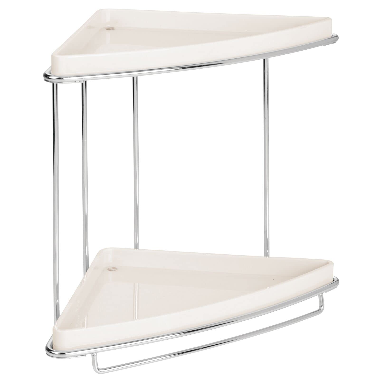 mDesign Steel/Plastic Freestanding Countertop Corner Shelf Organizer with 2-Tier Storage for Bathroom, Vanity, Cabinet, Counter - Holds Makeup, Bath Gel - Prism Collection - Cream