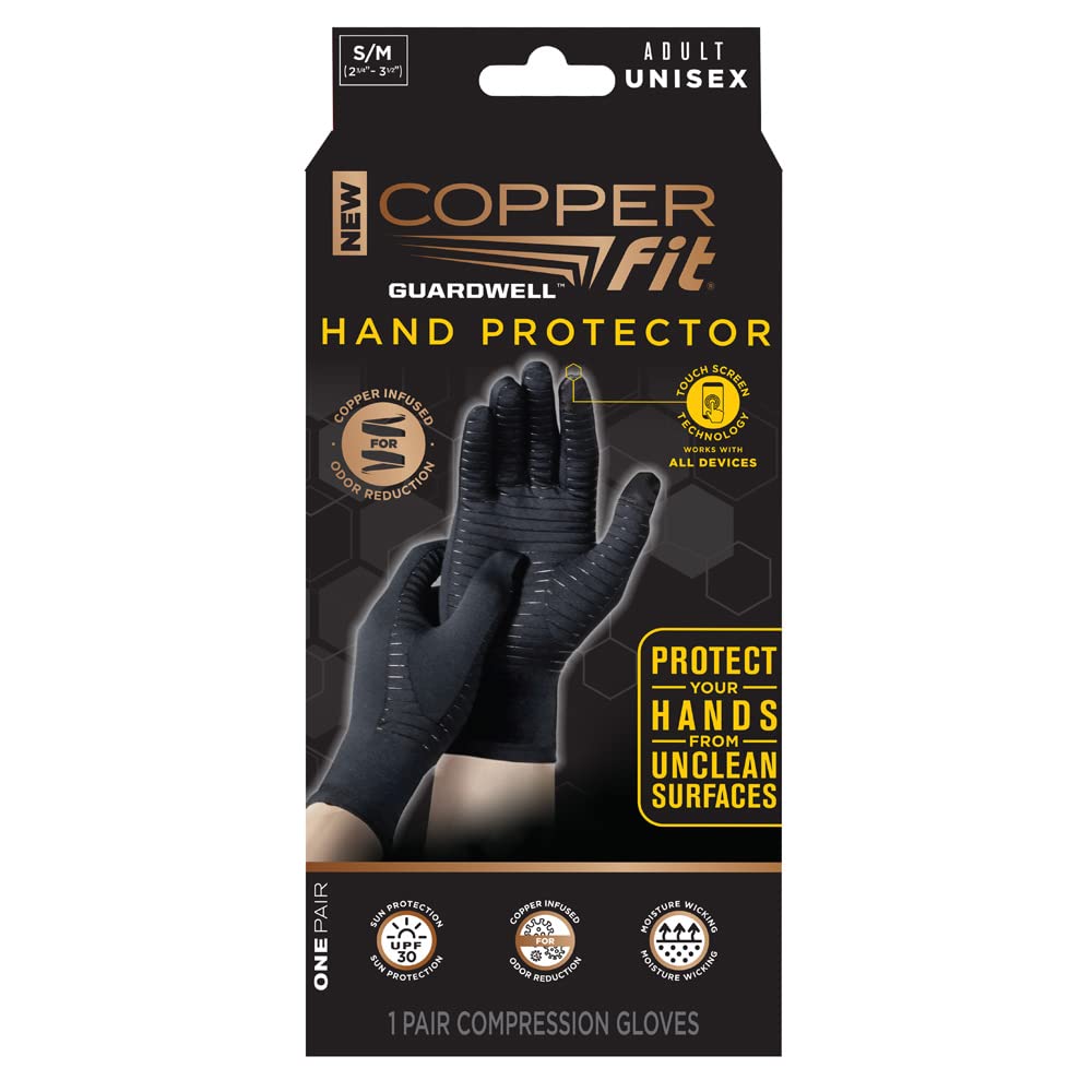 Copper Fit Guardwell Gloves Full Finger Hand Protection, X-Large, Black