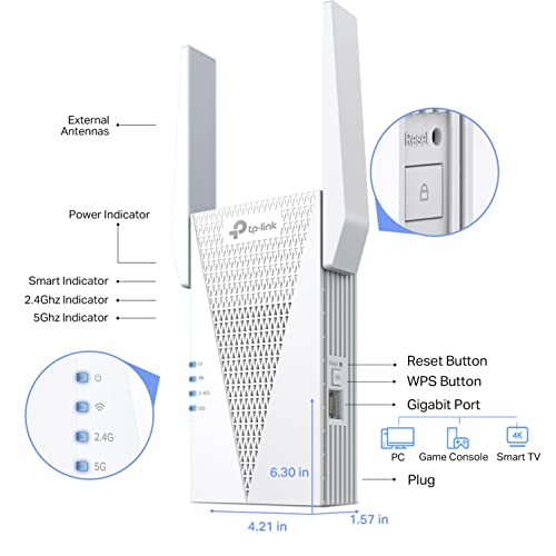 TP-Link AX3000 WiFi 6 Range Extender, PCMag Editor's Choice, Dual Band WiFi Repeater Signal Booster with Gigabit Ethernet Port, Access Point, APP Setup, OneMesh Compatible