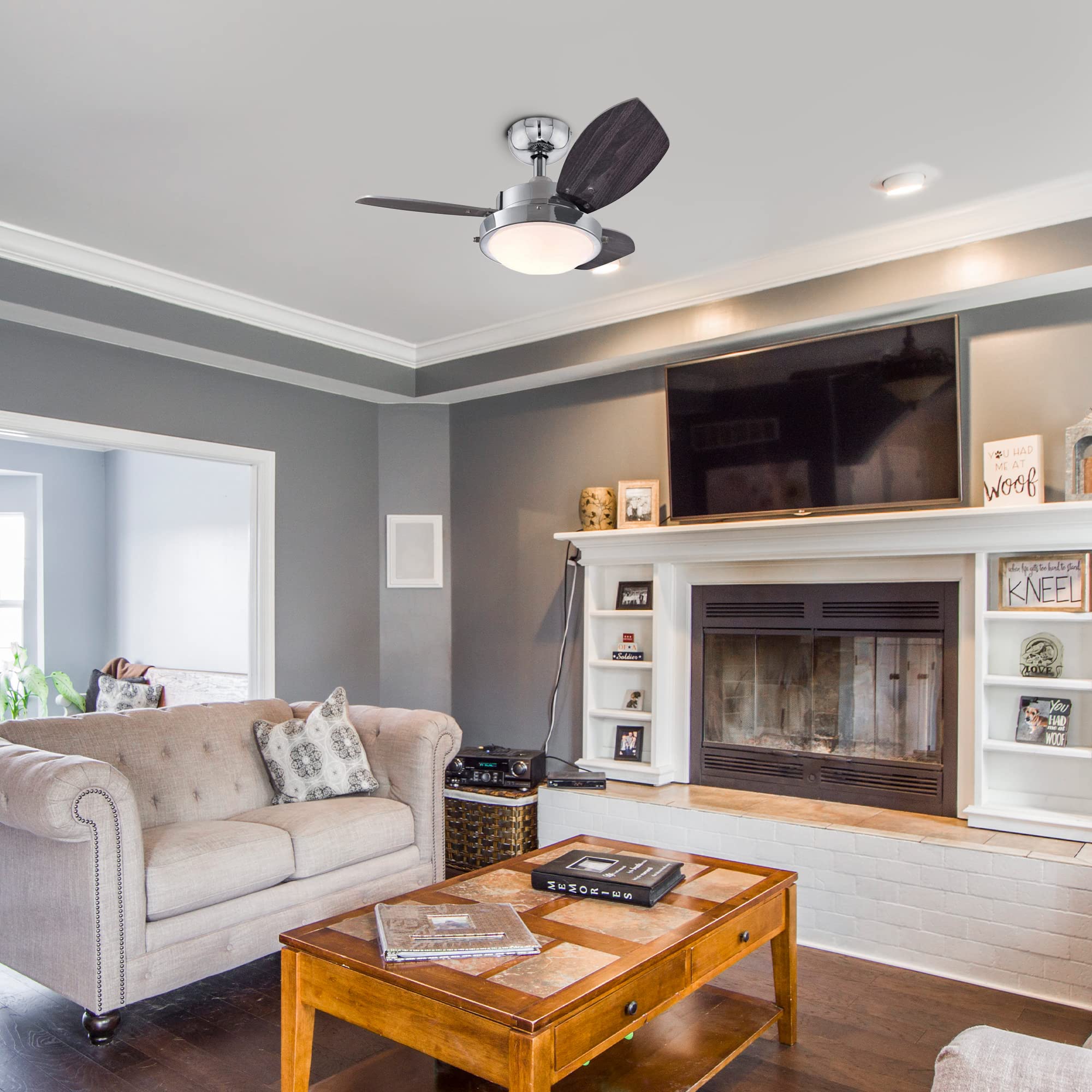 Ciata Lighting 30-Inch Wengue Indoor Ceiling Fan in Chrome Finish with Dimmable LED Light Fixture in Opal Frosted Glass with Reversible Wengue/Beech Blades