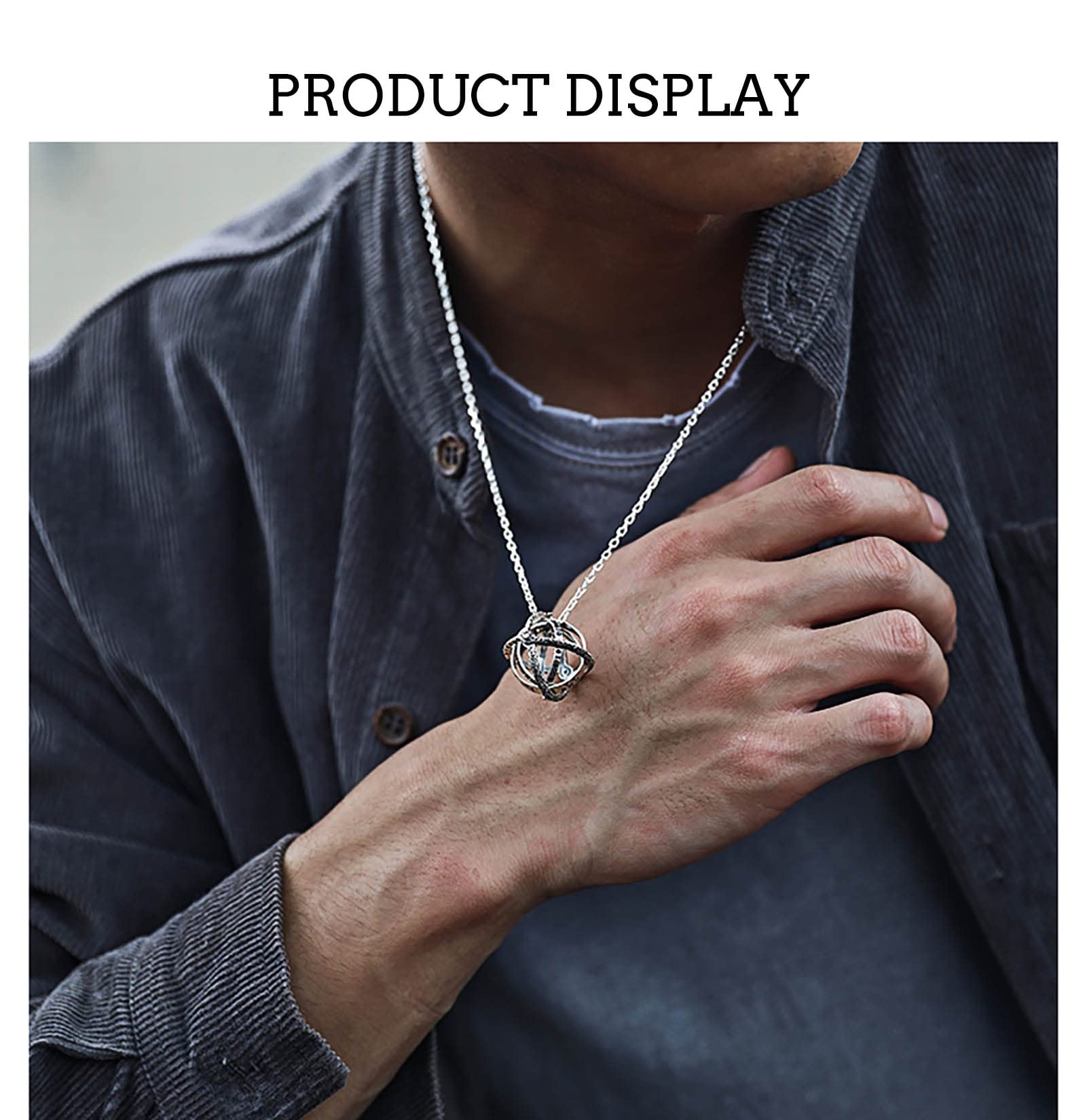 Dinfix Rotating Deformation Ring, Astronomical Ball Ring Necklace, Vintage Handmade Pendant Necklace, Stainless Steel Multi-function Ring (silver, 10)