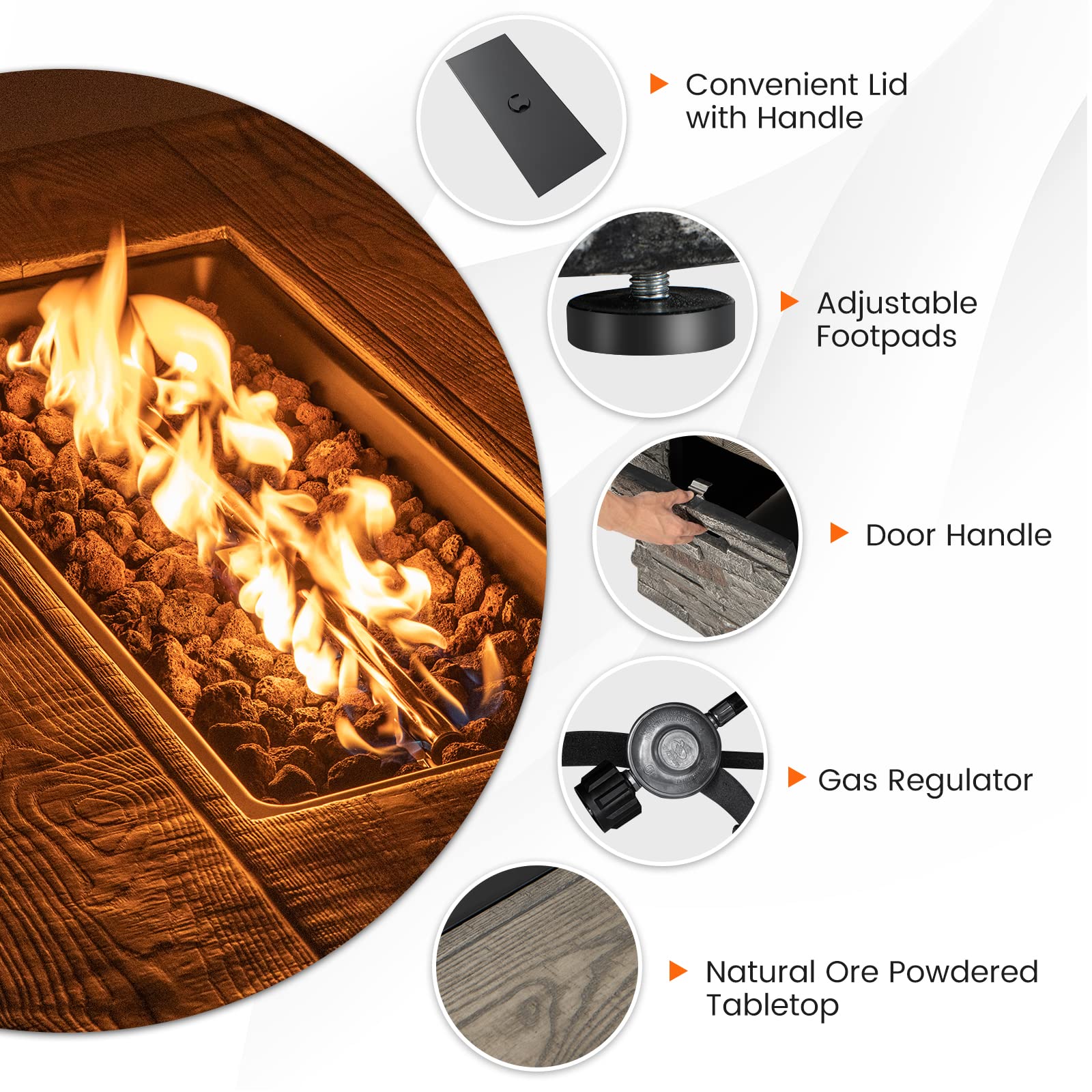 Giantex Propane Fire Pit Table - 2-in-1 Outdoor Rectangle Fire Table W/Volcanic Rock & PVC Cover, Stainless Steel Burner, 50,000 BTU Heat Output, Faux Stone Surface, 43.5β Gas Fire Pits for Outside