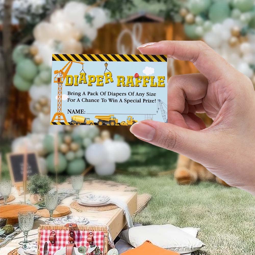 Diaper Raffle Sign, Diaper Raffle Baby Shower Game Kit (1 Standing Sign + 50 Guessing Cards), Construction Theme Insert Ticket,Baby Showers Decorations