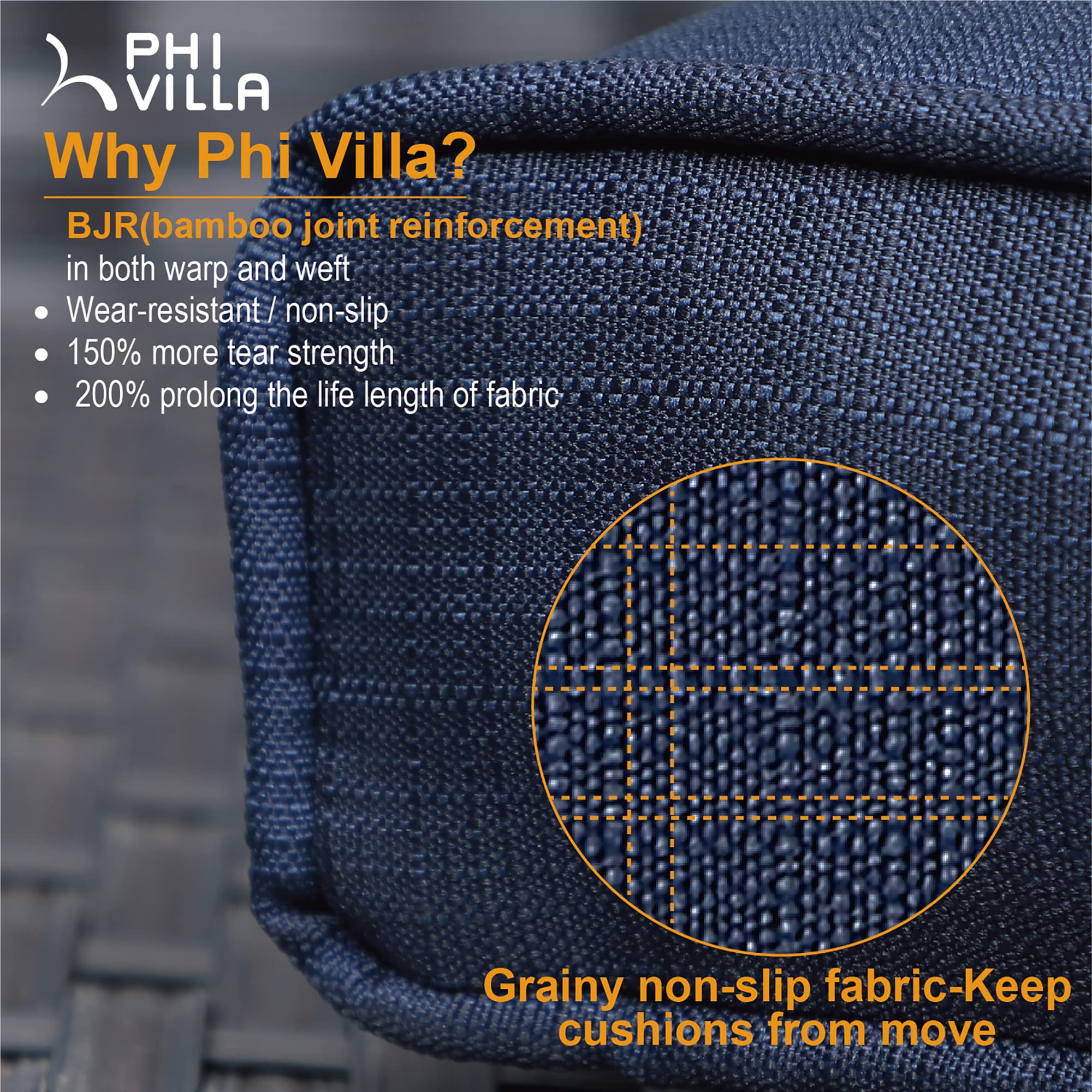 PHI VILLA Outdoor Patio Conversation Set Rattan Sectional Sofa- Small Wicker Patio Furniture Bistro Set 3-Piece, Blue