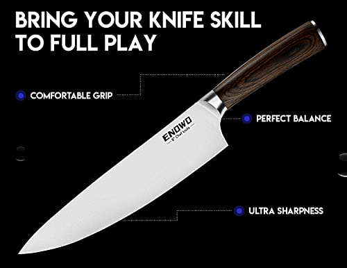 enowo Chef Knife Set, 7 Piece Kitchen Knife Set with Widened Blade & Pakkawood Handle, High Carbon Stainless Steel Knives Set for Kitchen