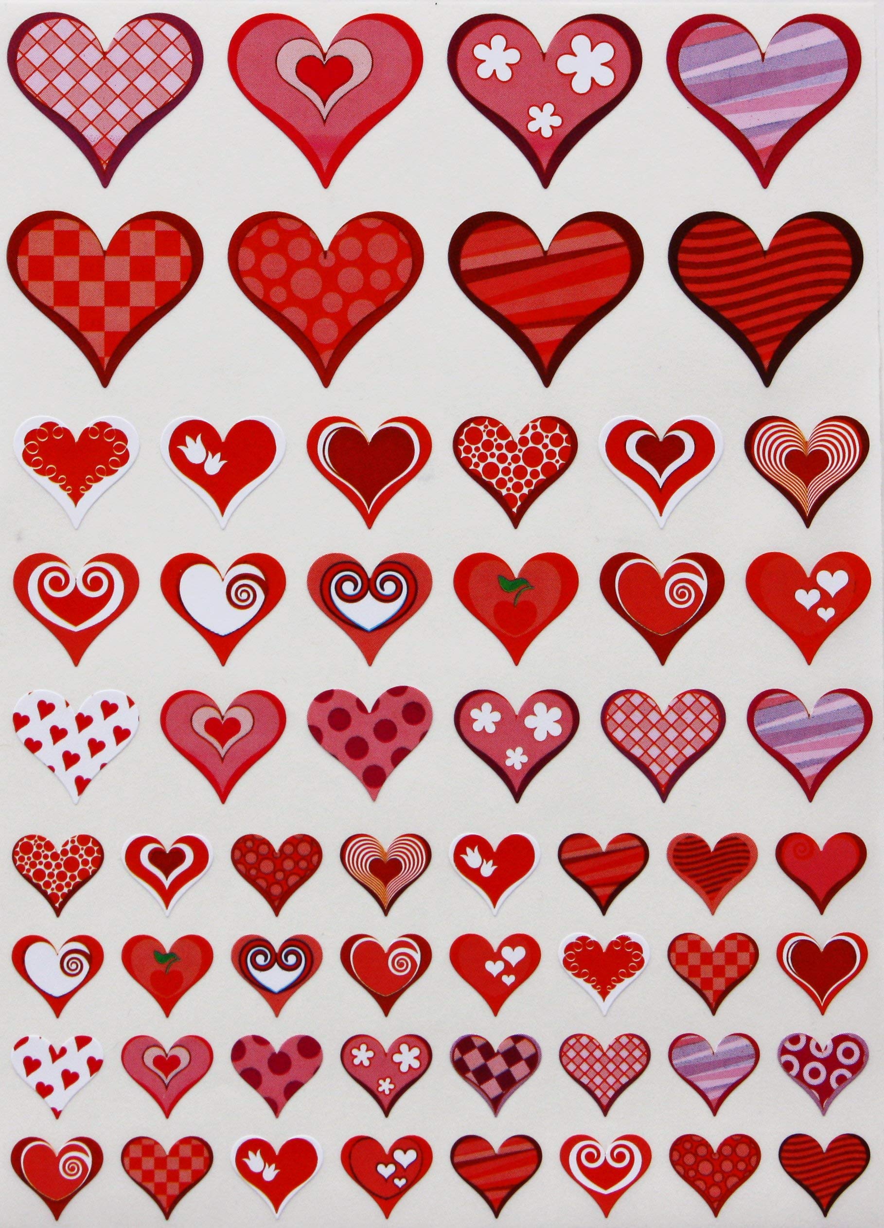 Royal Green Red and Pink Hearts Stickers - 290 Pack - Decorative Heart Shaped Label for Arts, Favors and Crafts in Colors for Valentine’s Day