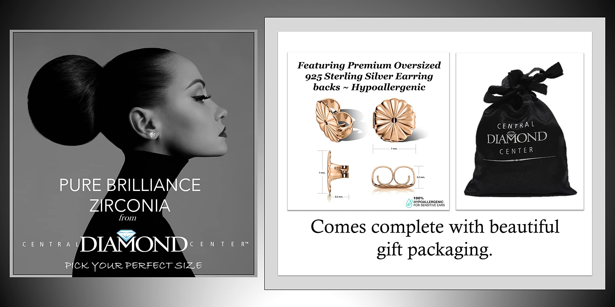 Central Diamond Center 14K Gold Post & Sterling Silver Zirconia 3 Prong Martini Stud Earrings - Rose Gold Plated 5.25mm 1.00cttw