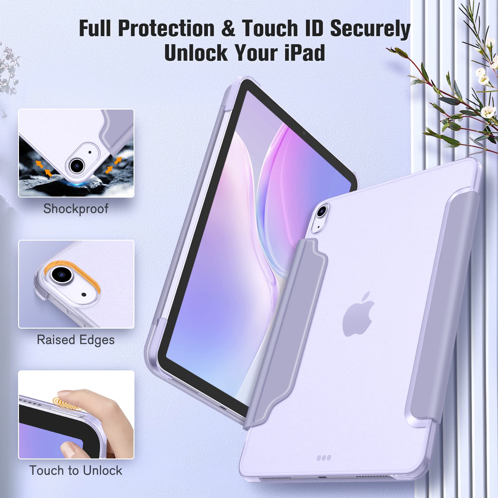 Fintie SlimShell Case for iPad Air 11-inch M2 (2024), iPad Air 5th Generation (2022) / iPad Air 4th Gen 10.9 Inch - [Magnetic Clasp] Lightweight Stand Case with Frosted Back Cover, Lilac Purple