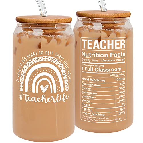 Teacher Appreciation Gifts - Teacher Gifts for Women - Cool Gifts for Teachers Women - Funny Teacher Gift Ideas - Teacher Birthday Gifts - Unique Gift for Teacher - 16 Oz Teacher Can Glass