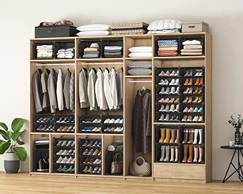 MAGINELS 8 Pair Portable Shoe Rack Small DIY Shoe Storage Shelves Closet Shoe Organizer Underbed Storage Organizer, Stackable, Black