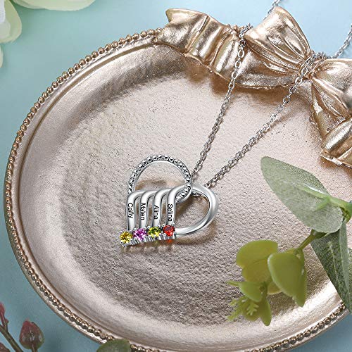 Mothers Necklace, Birthstone Necklesses for Mom Personalized Necklaces for Women Engraved Names Jewelry Gift (Engrave Name, 4 names)