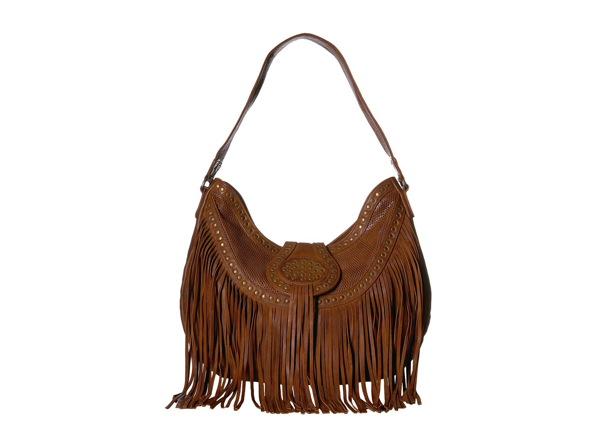 Scully Leather Fringe and Studded Handbag B177 **, Brown, ONE