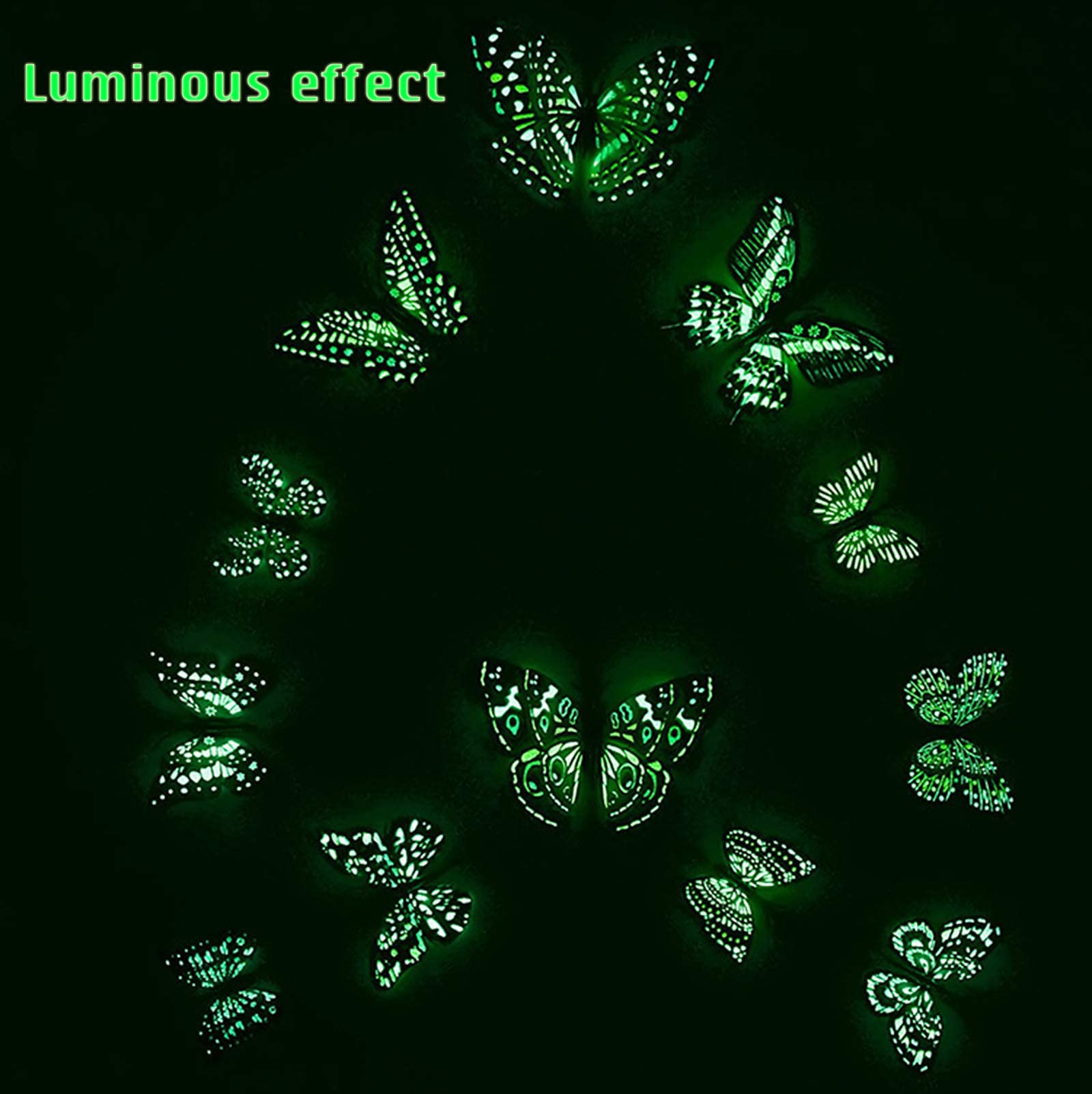 SHCHA 12 PCS Butterfly Wall Decals with Luminous Function, 3D Butterflies Removable Mural Stickers Wall Stickers Art Decal Home Decals Stickers Magnetic PVC Room&Garden Decor DIY Stickers