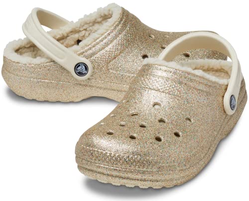 Crocs Unisex Classic Glitter Lined Clogs | Fuzzy Slippers, Multi/Gold, 6 Men/8 Women