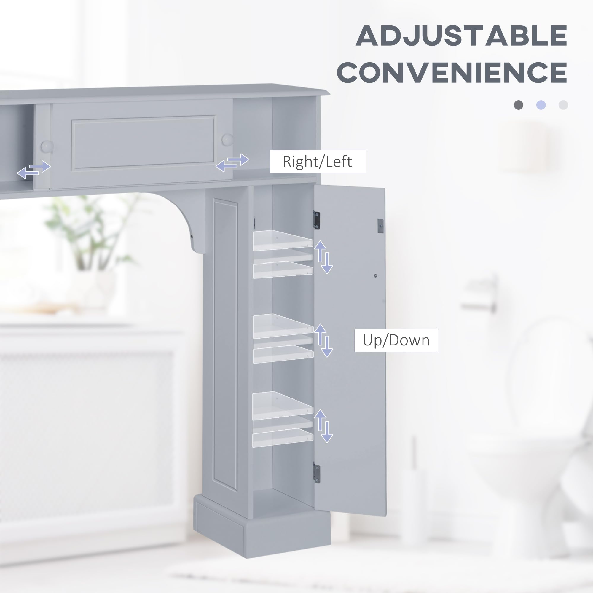 HOMCOM Over The Toilet Bathroom Cabinet, Freestanding Bathroom Storage Organizer with Adjustable Shelves, Toilet Rack, Gray