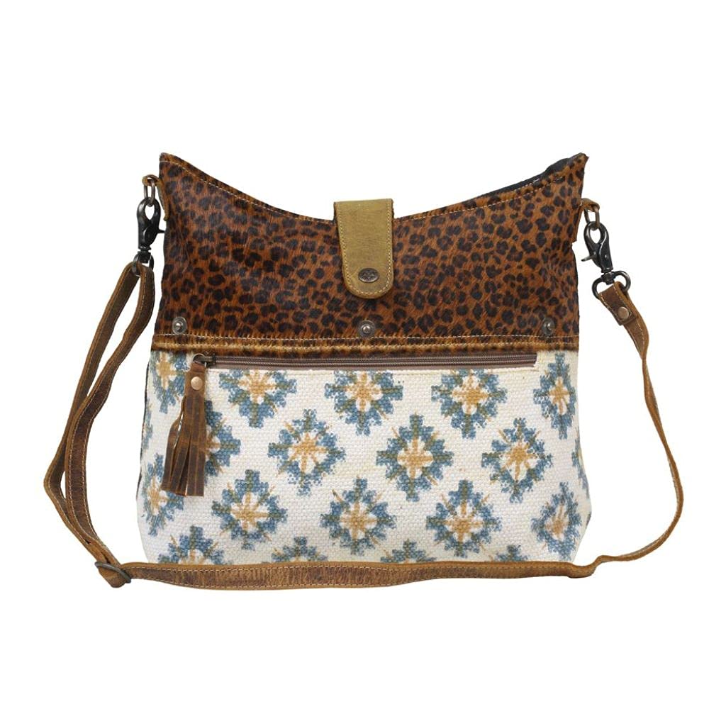 Myra Bag Bounce Back Shoulder Bag Upcycled Canvas, Rug, Leather & Cowhide S-2626