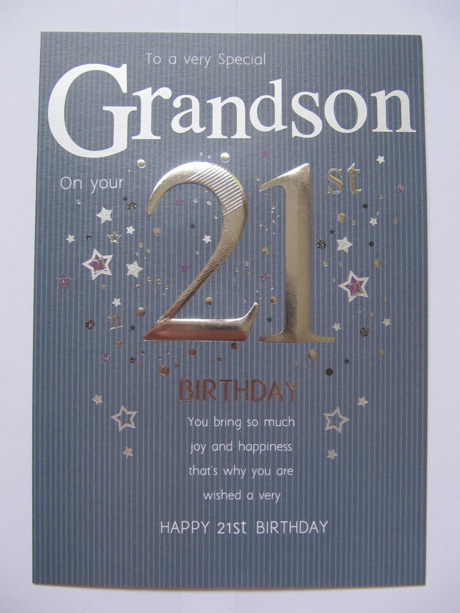 Piccadilly Greetings Group Ltd Stunning TOP Range A Very Special Grandson ON Your 21ST Birthday Greeting Card, Blue, 10 x 7