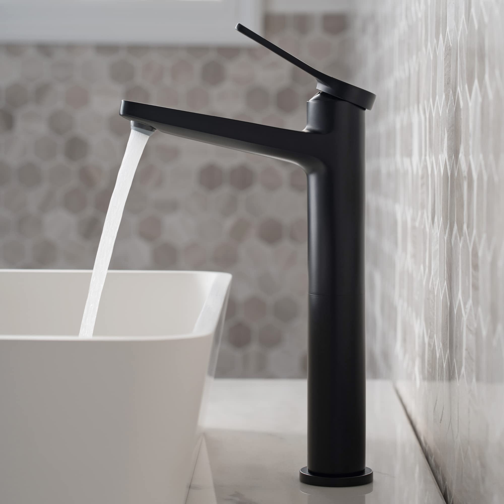 KRAUS Indy Single Handle Vessel Bathroom Faucet in Matte Black, KVF-1400MB