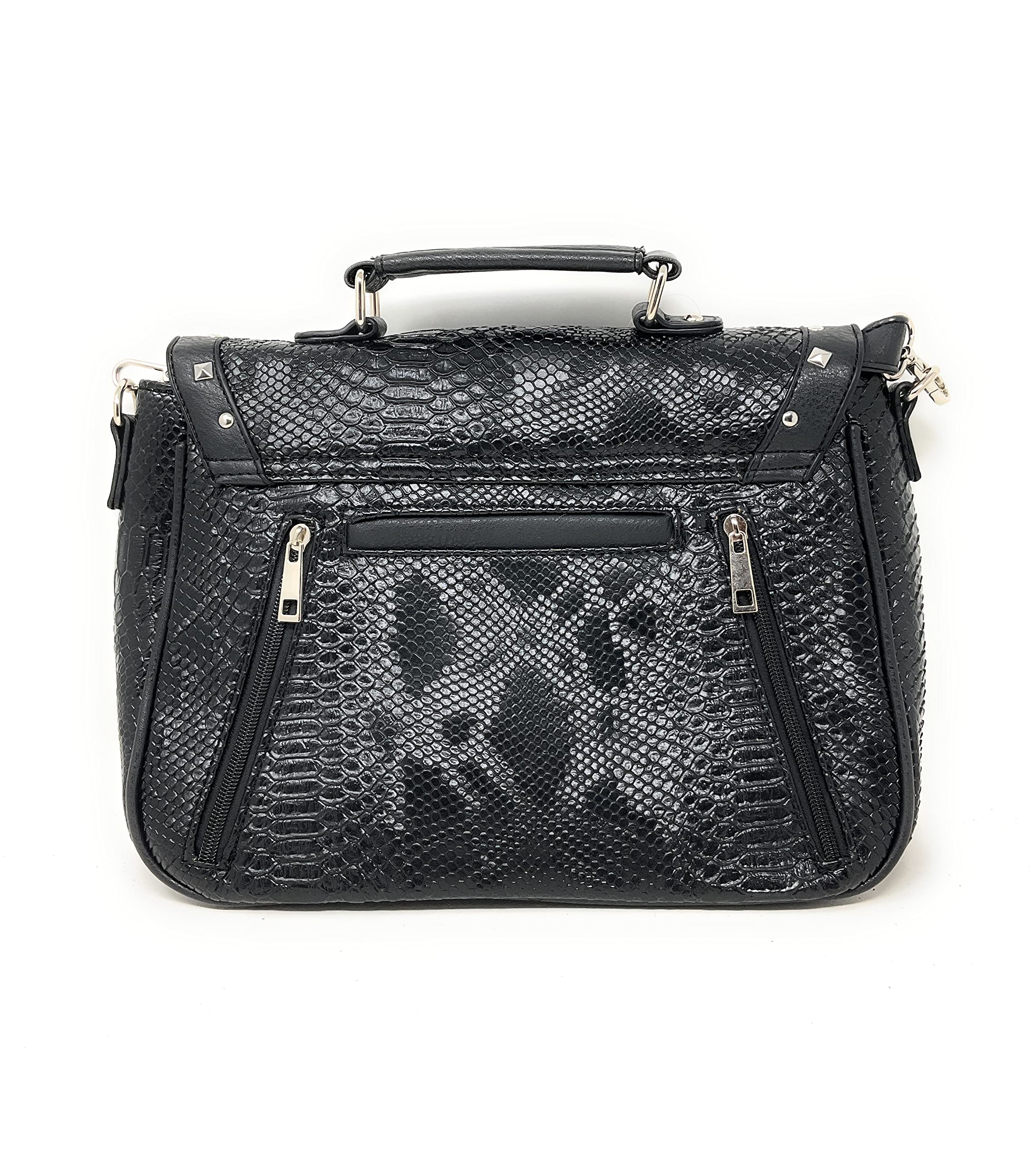 Texas West Women's Skull Chain Concealed Carry Handbag Purse Shoulder Bag/Crossbody Bag/Walllet (Black Set)