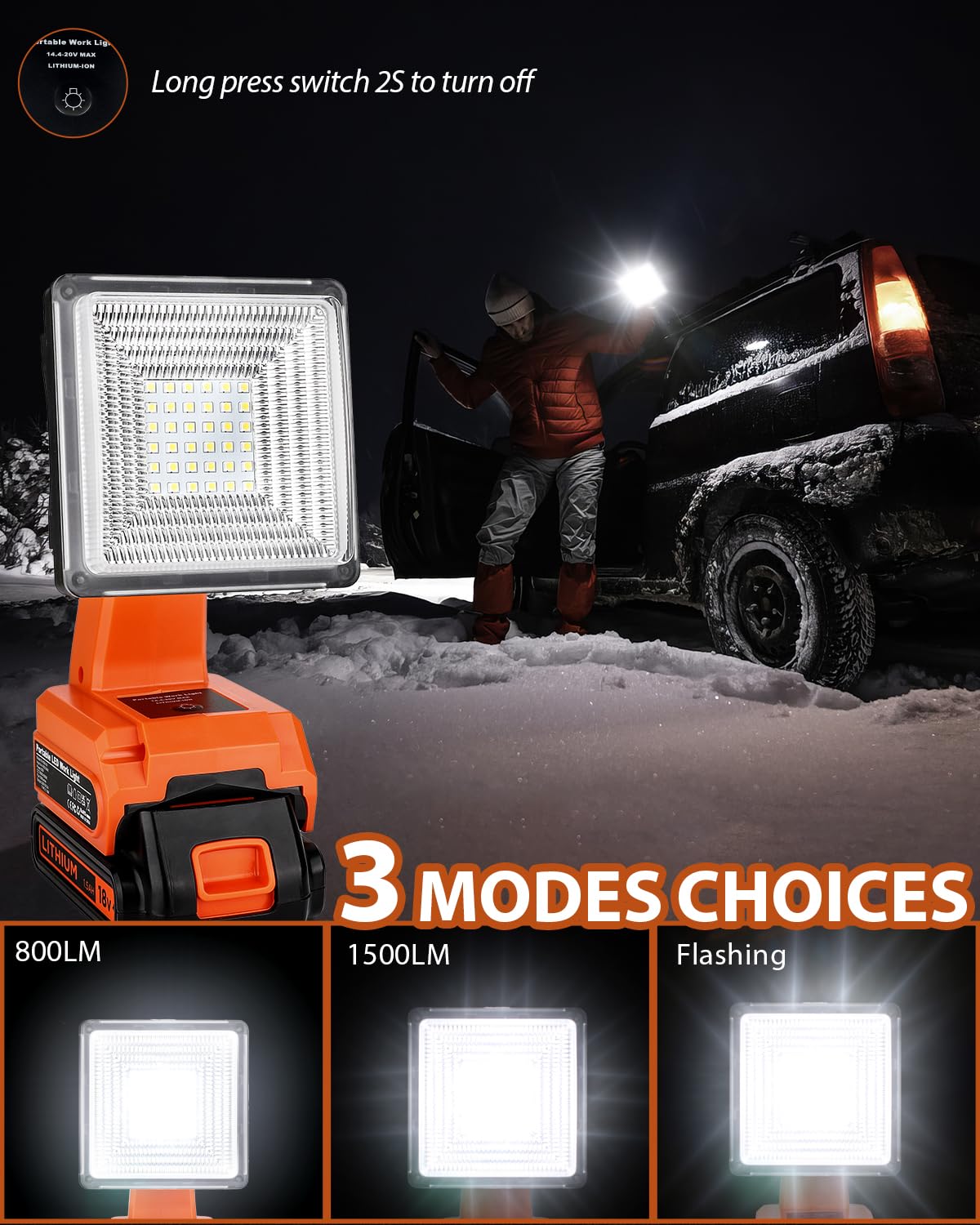 Cordless LED Work Light for Black and Decker 20v Battery, 25W LED Floodlight with USB-A&USB-C 2.1A Fast Charging Ports for Jobsite, Car Repairing, Camping, Emergency(Battery not Included)