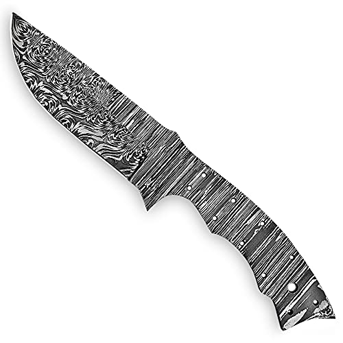 ColdLand Damascus Knife Blank Blade Hand Forged for Hunting Knife Making Supplies, Skinner Blank with Sheath