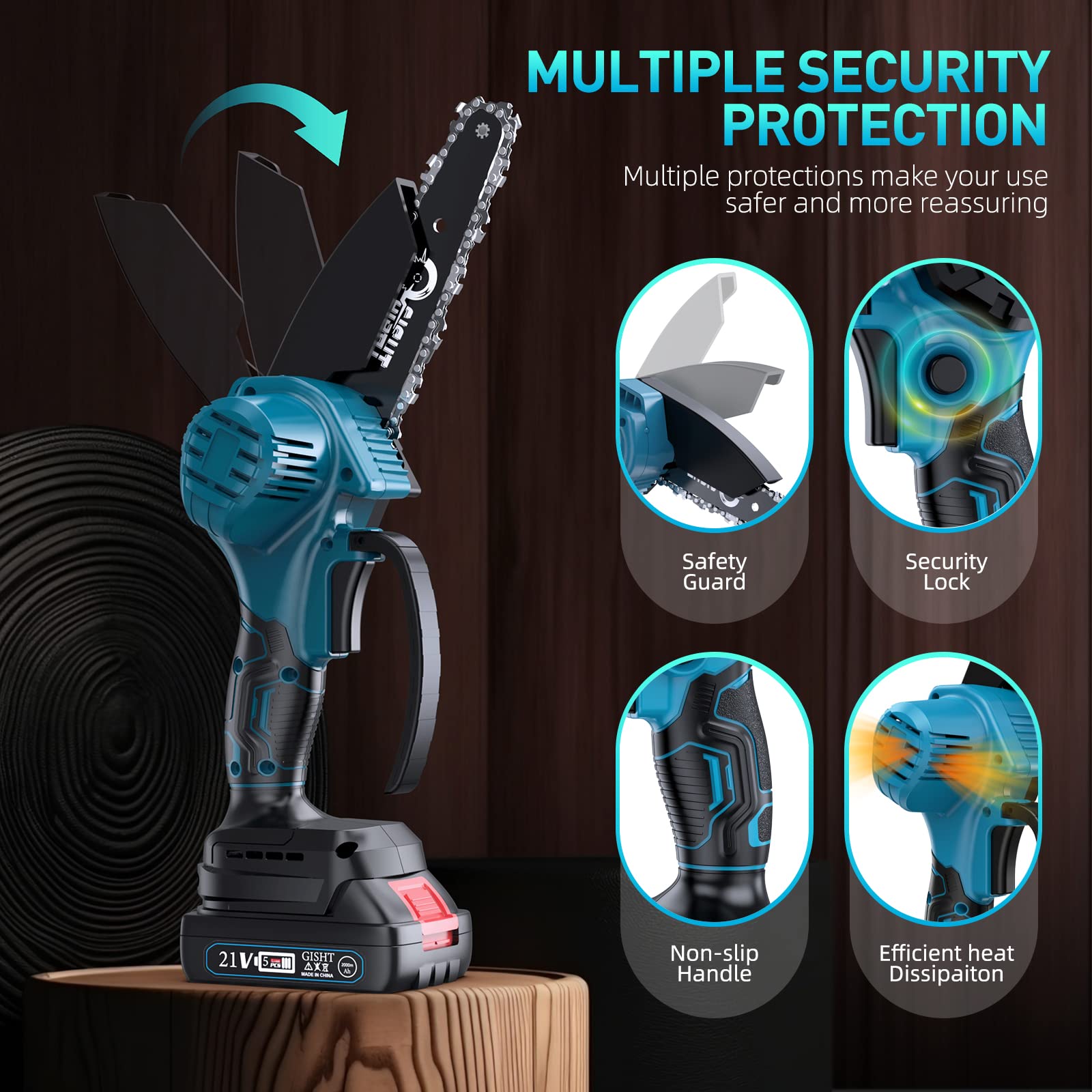 Cordless Mini Chainsaw,Electric Chain Saw With Two Power Batteries,6-Inch Handheld Small Electric Chainsaw for Tree Pruning