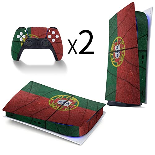 Flag of Portugal Full Protective Skin Cover Design Wrap Decal Sticker Compatible with PS5 Digital Edition Console and Controller